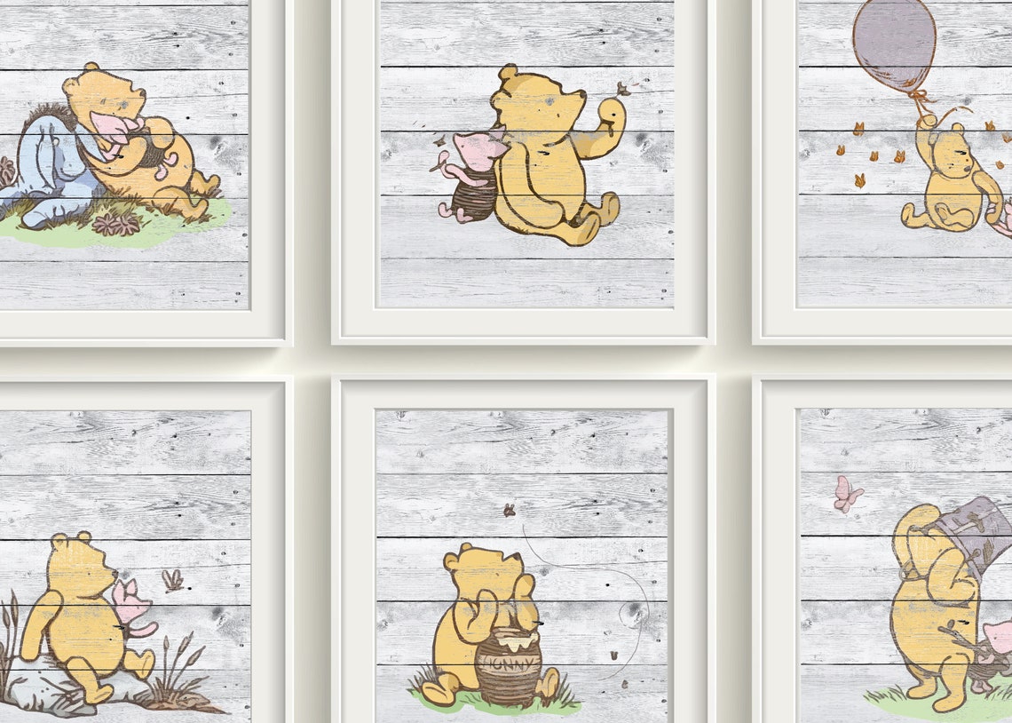 Classic Pooh White Wood Art Prints Set Qty 6 Shabby Chic - Etsy