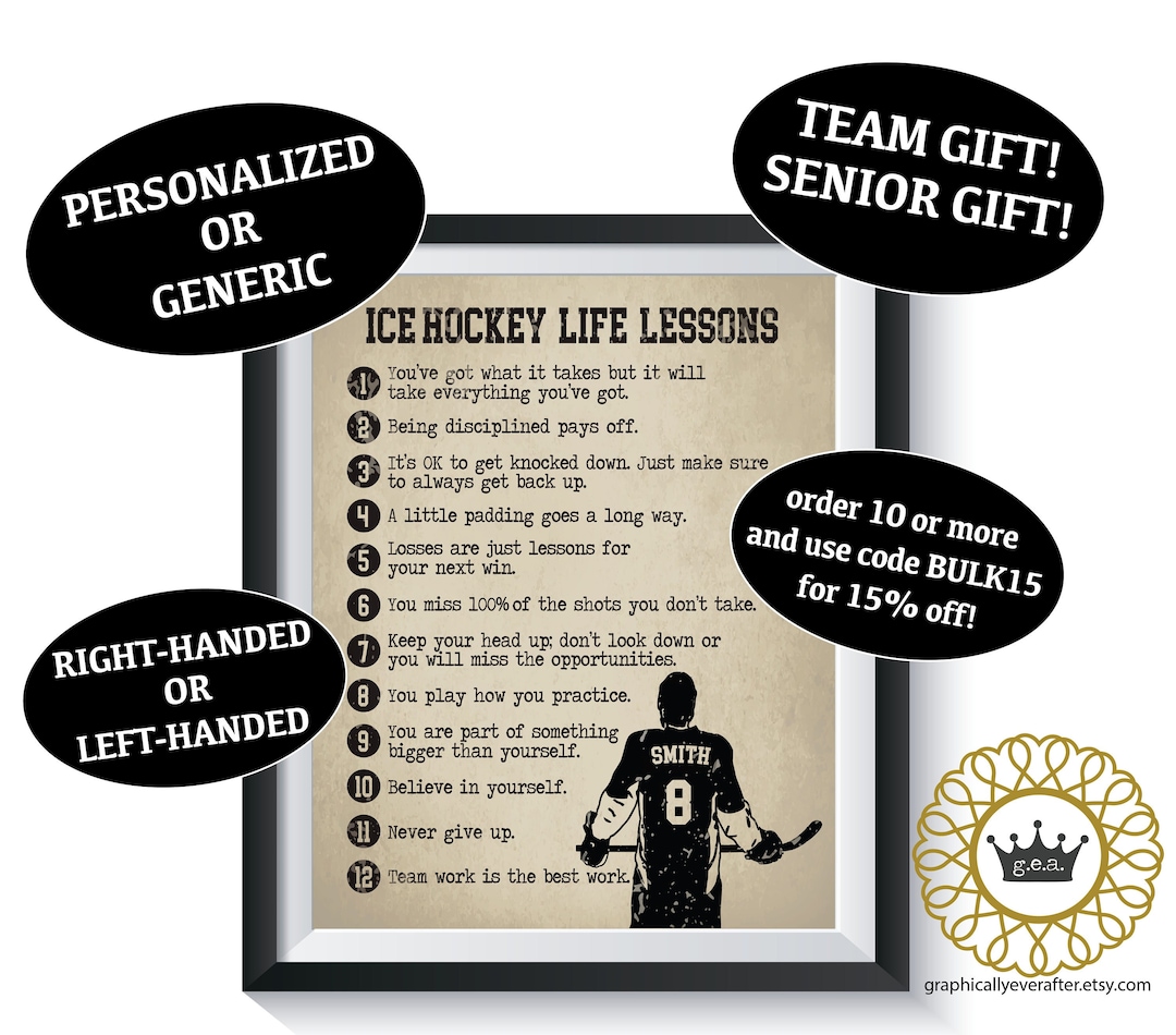 BOY Ice Hockey Life Lessons Art Print Qty 1 Sports Bedroom Dorm Room ...