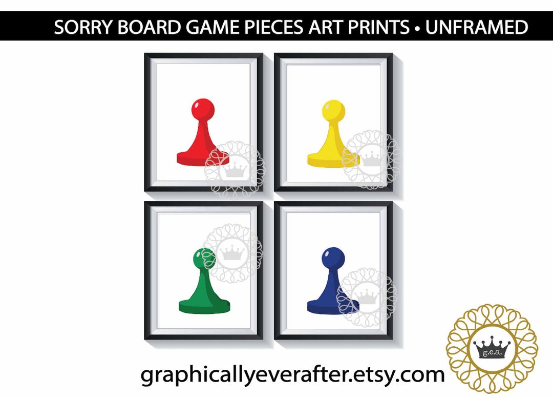 Sorry Board Game Pieces Art Prints, Game Room Decor Posters, Qty 4 ...