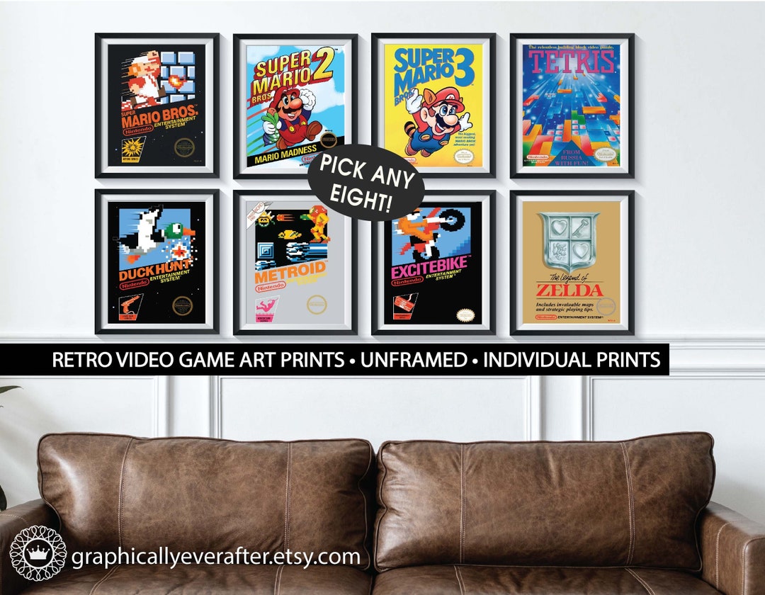 Video Games Art Prints Game Room Decor UNFRAMED Qty 8 Retro Vintage ...