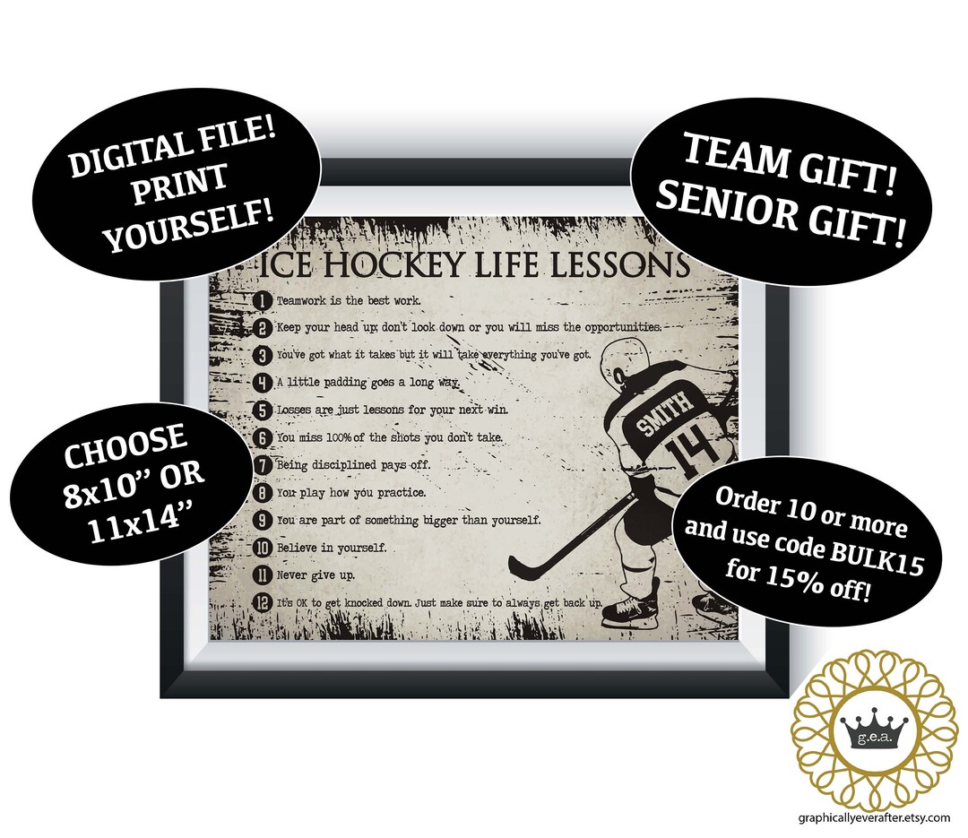Boys Ice Hockey Art DIGITAL FILE Qty 1, Ice Hockey Life Lessons Poster ...