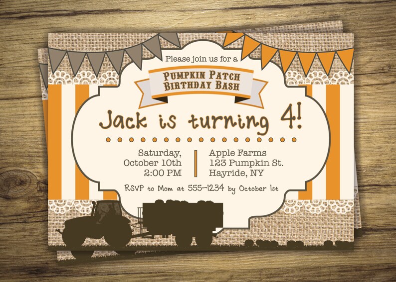 Fall Pumpkin Patch Birthday Invitation - Hayride, Farm, Autumn Harvest ...