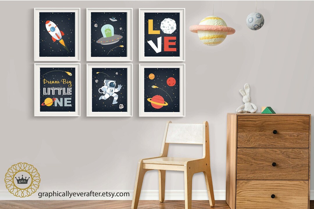 Outer Space Nursery Art Prints, Qty 6, Planets Wall Art, Gender Neutral ...