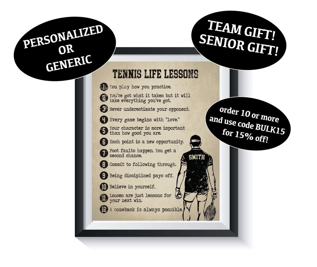 BOY Tennis Life Lessons Art Print Qty 1 Sports Bedroom Inspirational ...