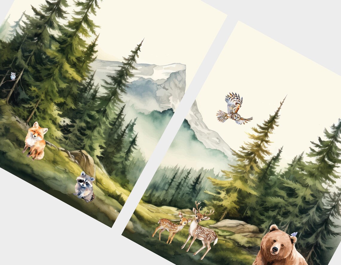 Mountain Forest Animals Nursery Art Prints, Woodland Animals Posters ...