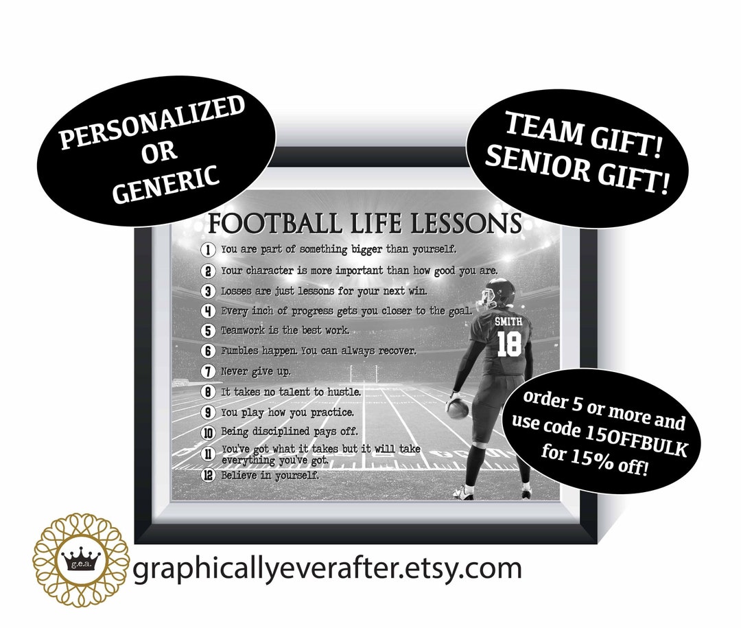Football Life Lessons Art Print, Football Player Graduation Gift, Qty 1 ...
