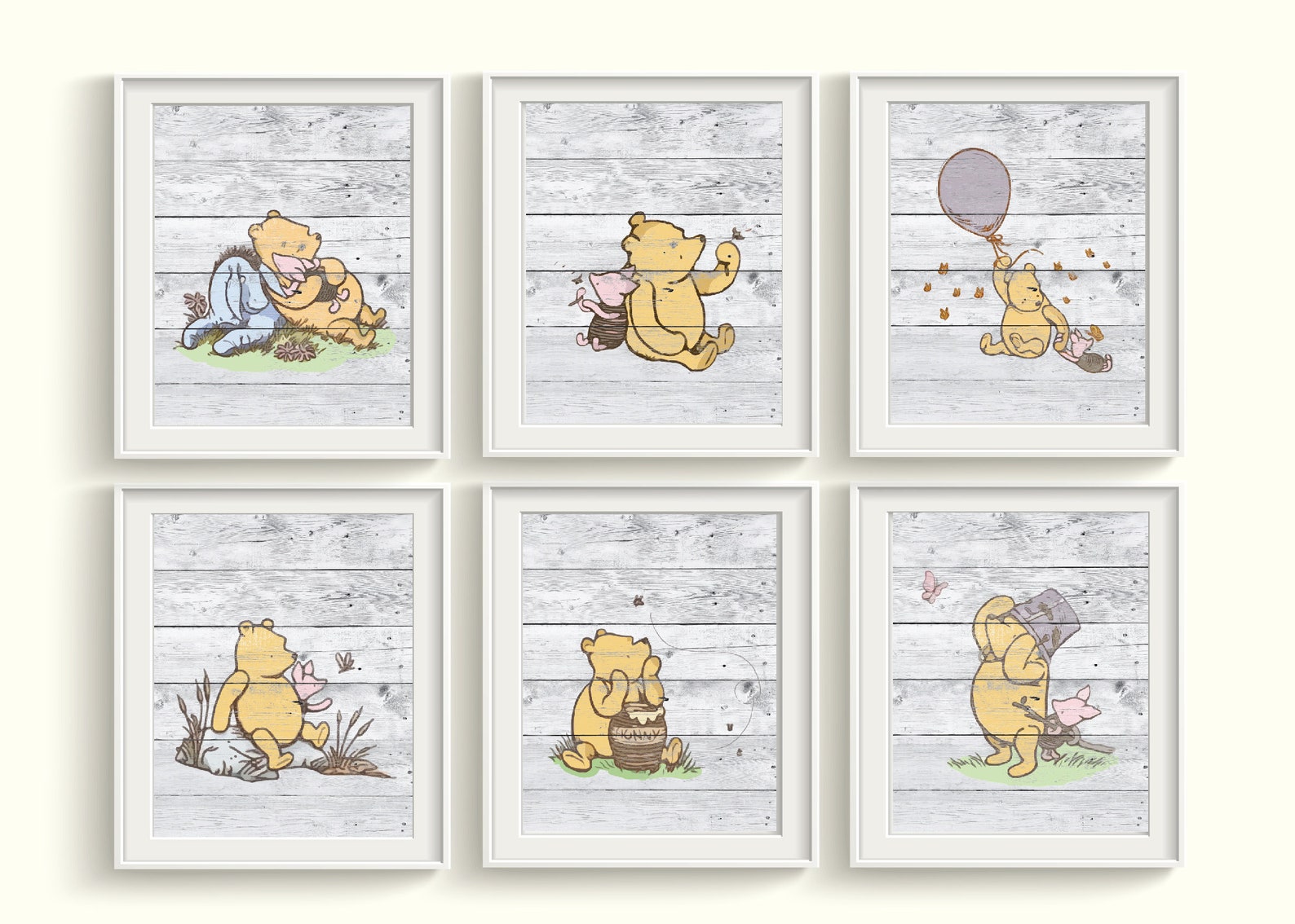 Classic Pooh White Wood Art Prints Set Qty 6 Shabby Chic - Etsy