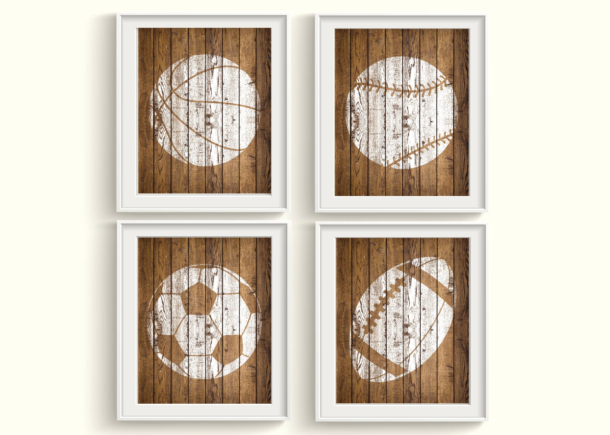 Rustic Wood Distressed Sports Balls Art Prints Qty 1 BEDROOM, NURSERY ...
