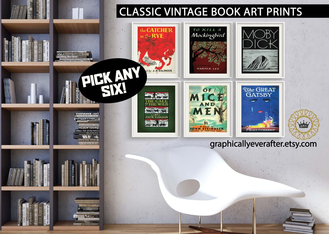 Vintage Book Cover Art Prints, Classic Books Art Posters UNFRAMED Qty 6 ...