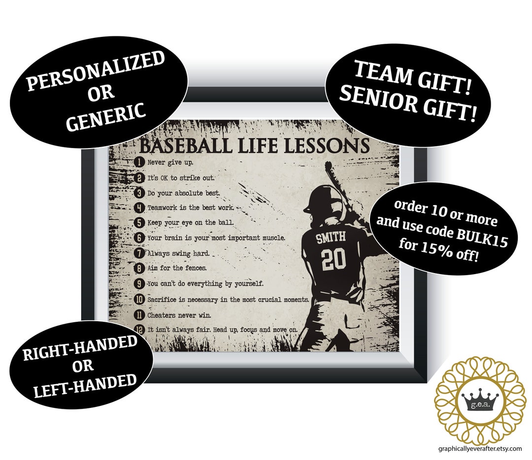 Baseball Life Lessons Art Print Qty 1 Sports Bedroom Dorm Room Decor ...