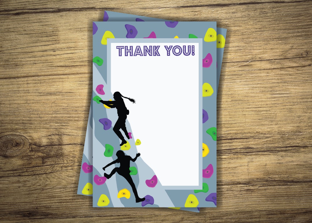Rock Climbing Matching Thank You Birthday Party Invitation, Girl, Gym ...