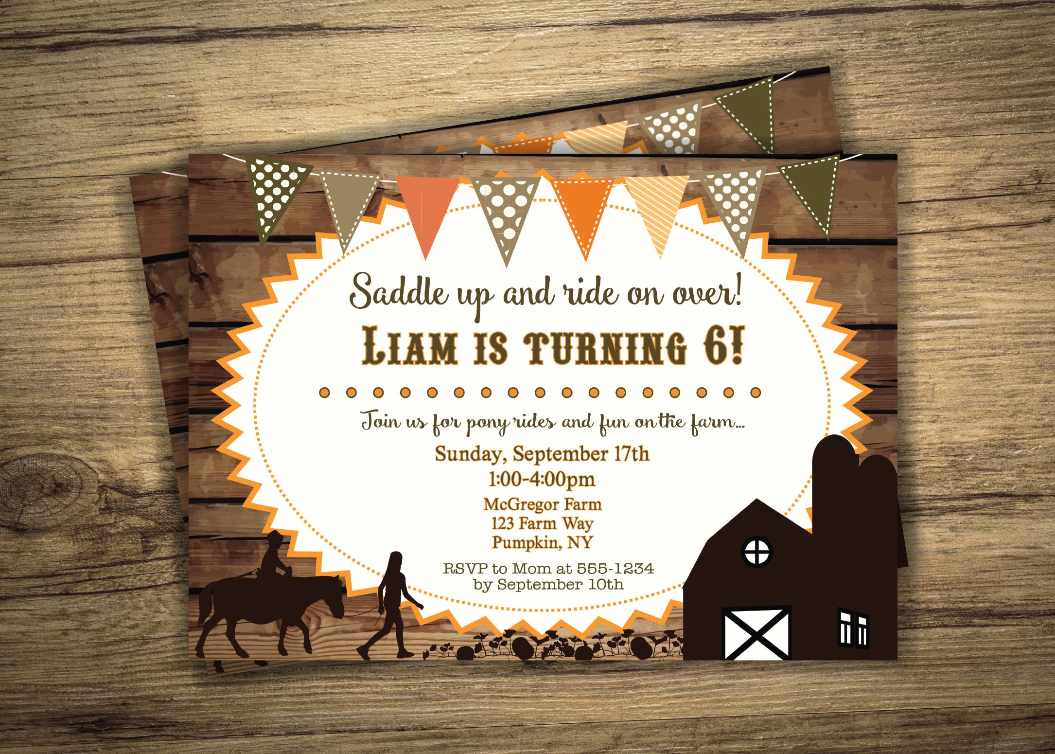 Fall Pony Ride Birthday Invitation - Hayride, Farm, Pumpkin Picking ...