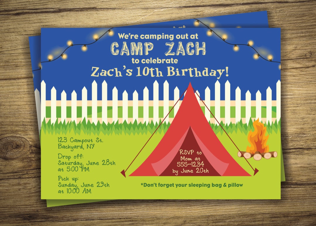 Campout Birthday Party Invitation - Backyard Campout Invite Camp ...