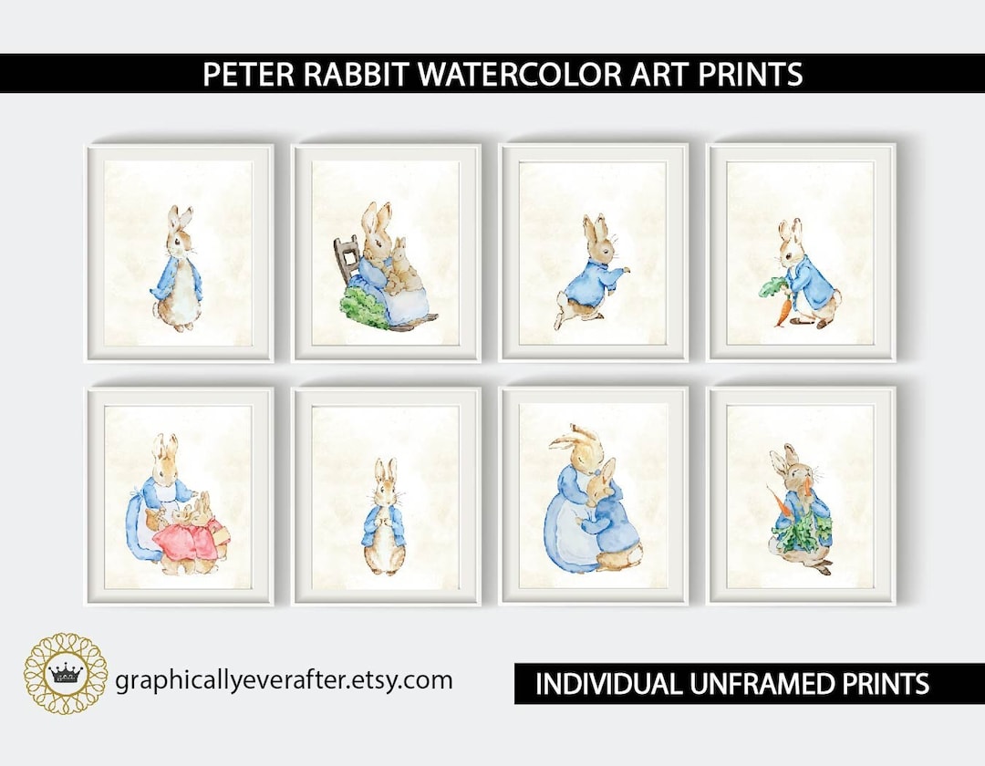 Peter Rabbit Nursery Art Prints Qty 8 Watercolor Baby Girl Boy Gender ...