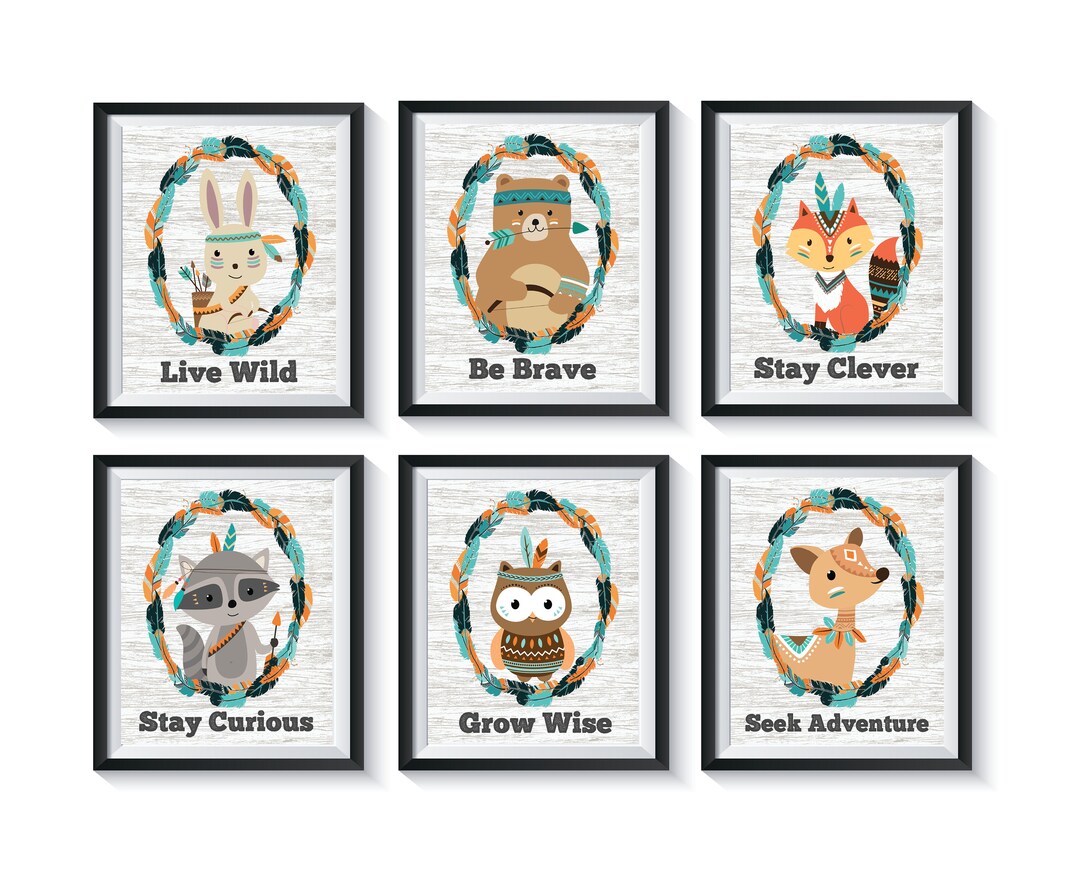 Tribal Woodland Animals Unframed Art Prints Set - Qty 4 Gender Neutral ...
