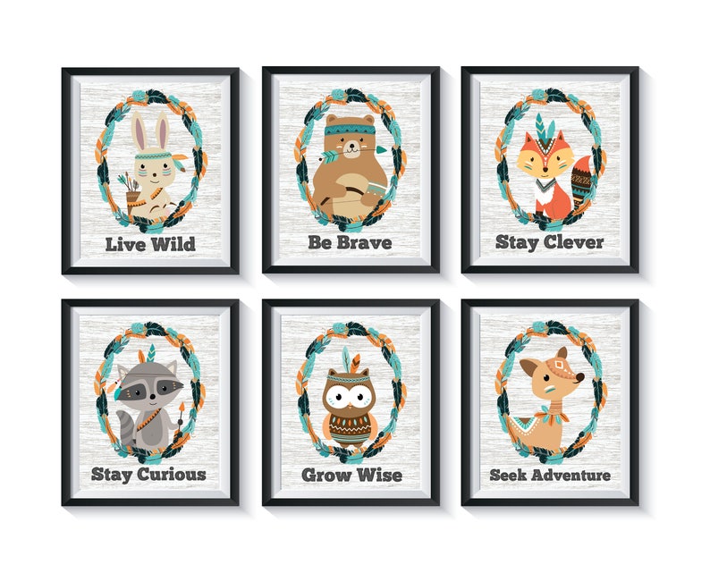 Tribal Woodland Animals Unframed Art Prints Qty 6 Gender - Etsy