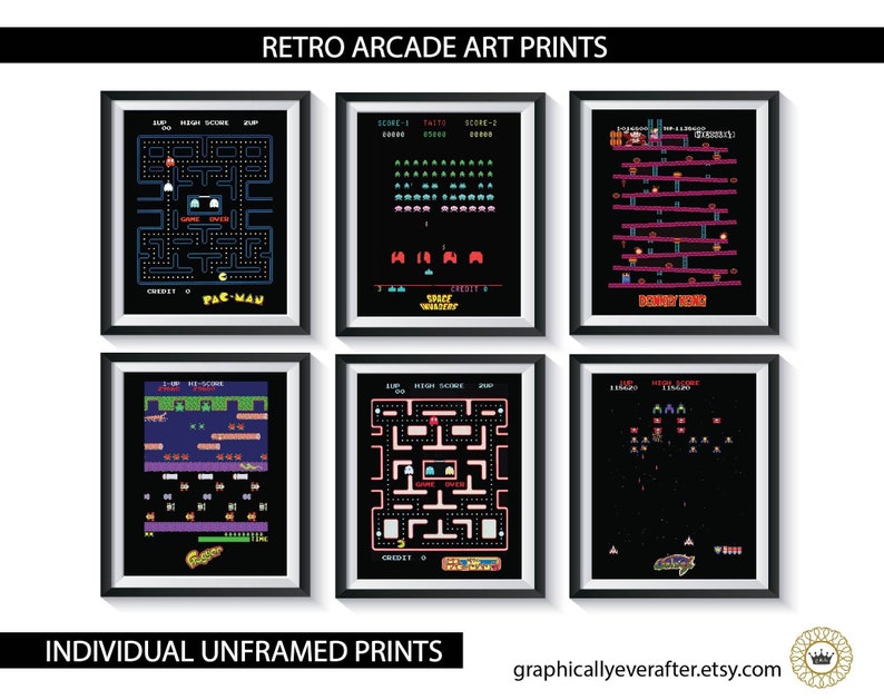 Retro Video Games Art Prints Game Room Posters UNFRAMED Qty 4 Vintage ...