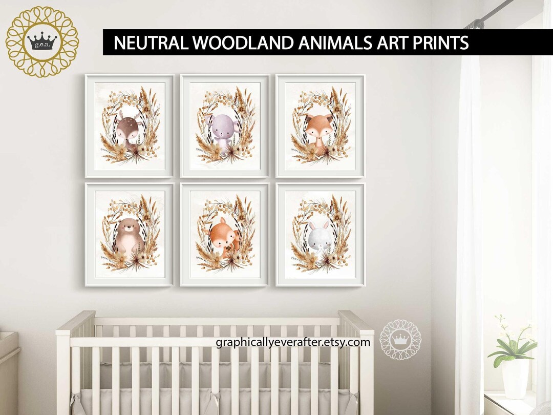Boho Woodland Animal Nursery Art Prints, Forest Animals Neutral Wall ...