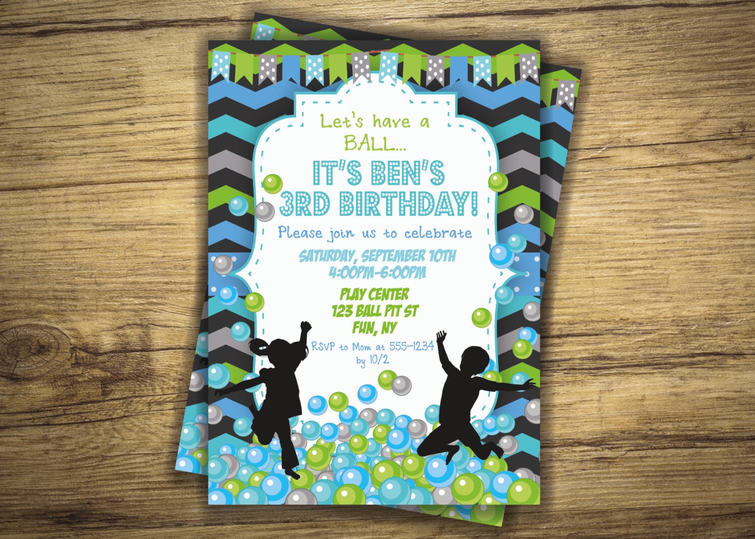 Ball Pit Birthday Party Invitation - Play Zone, Balls, Bounce House Boy ...