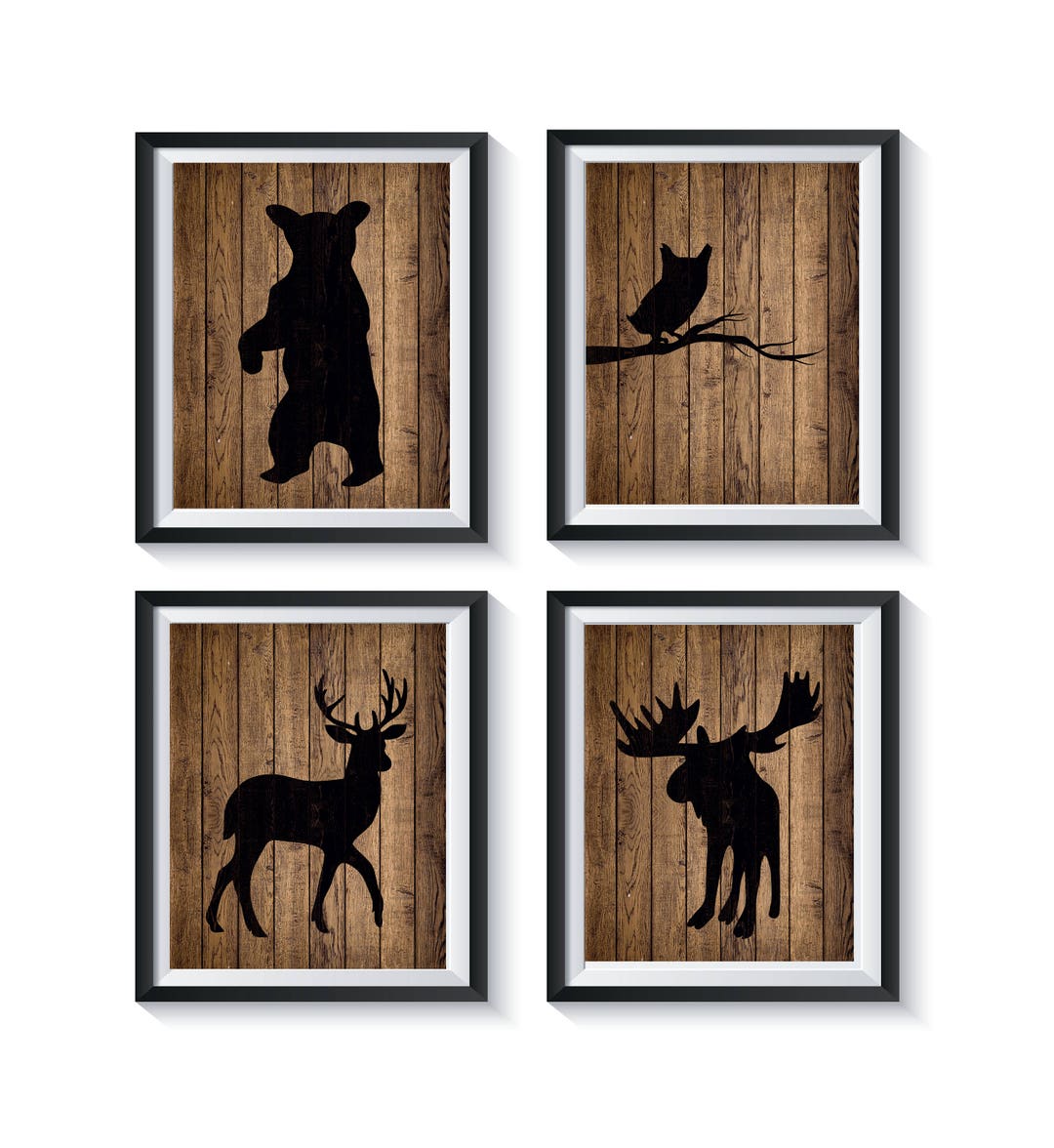 Rustic Woodland Forest Animals Art Prints Qty 4 Mountain House Wall ...