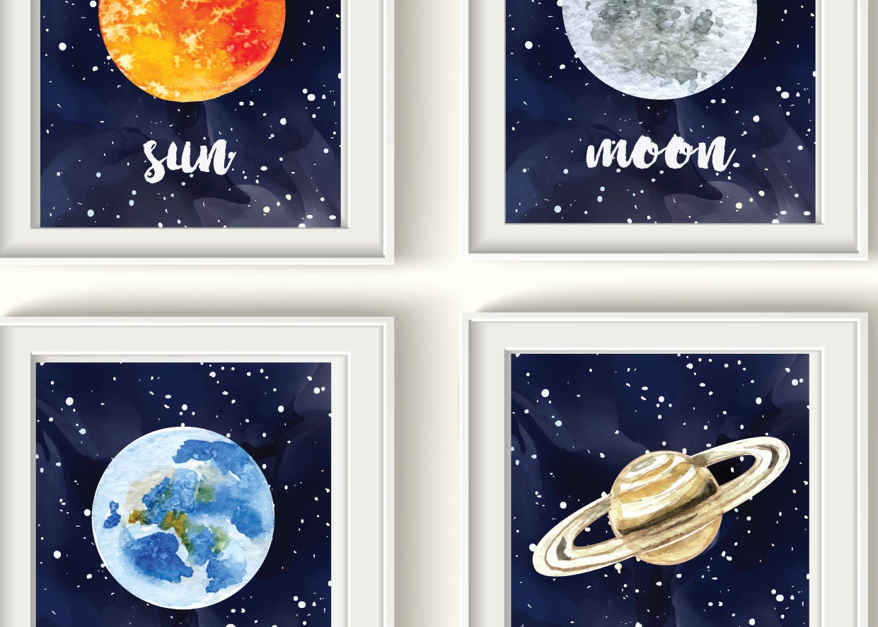 Outerspace Planets Art Prints Set Qty 8 Solar System | Etsy