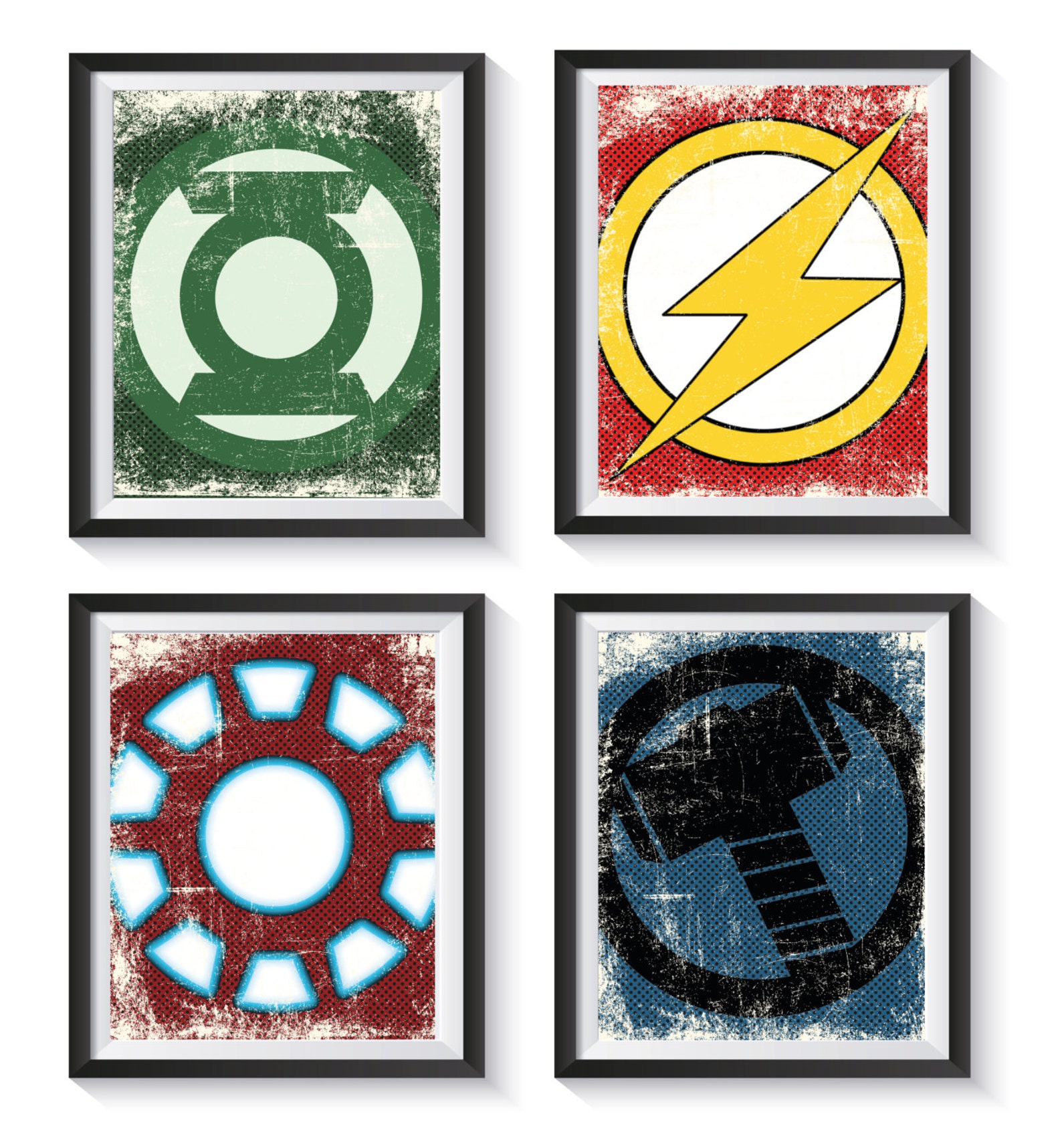 Superhero Logo / Symbol Distressed Vintage Art Print Set | Etsy