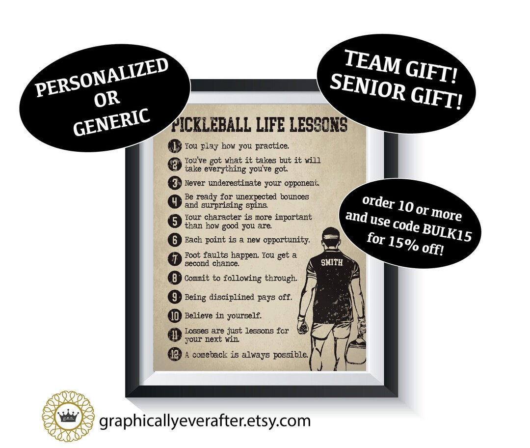 Boys Pickleball Life Lessons Art Print Qty 1 Team Gift Sports Bedroom ...