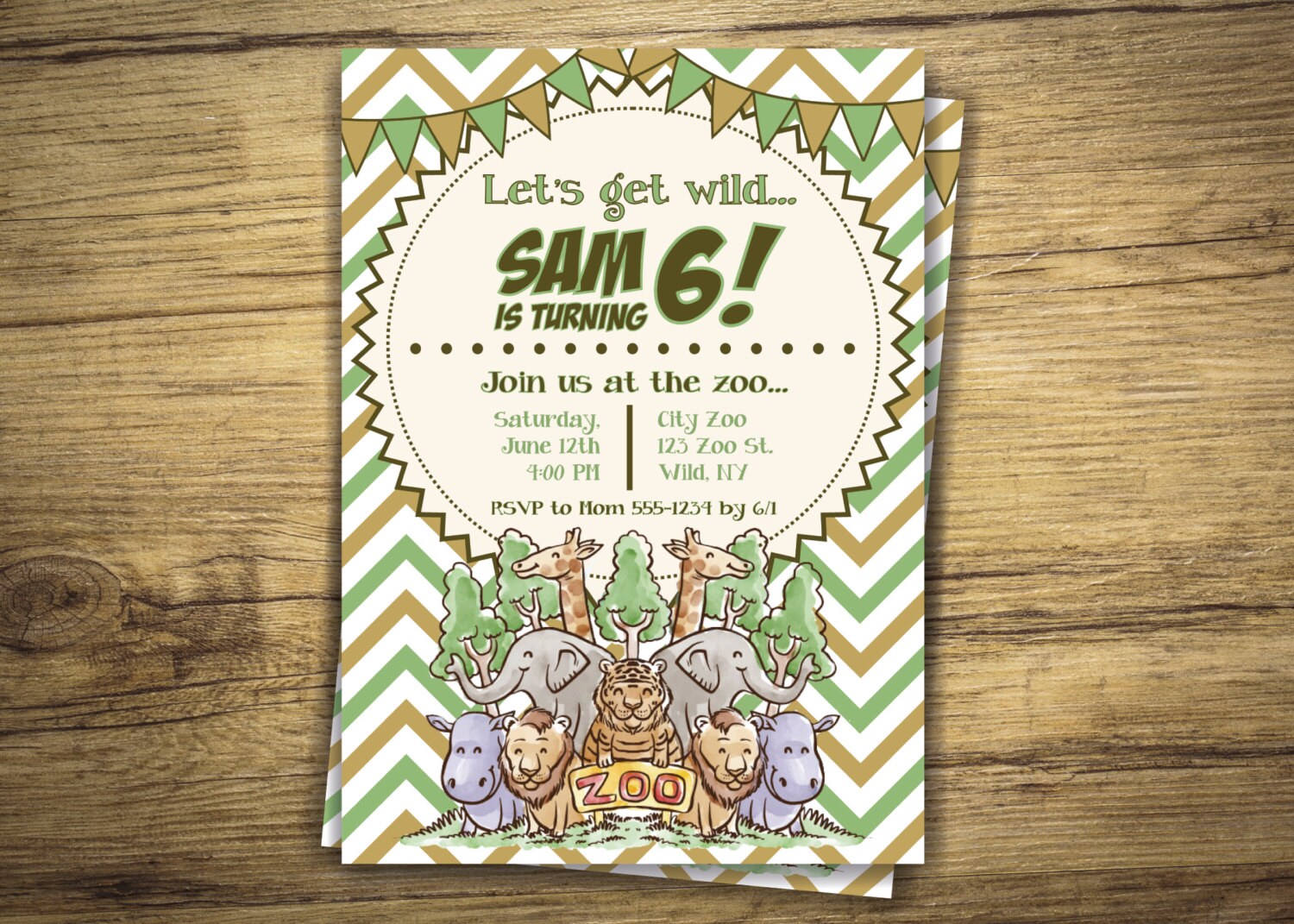 Zoo Birthday Invitation Wild Animals Party Invite First - Etsy