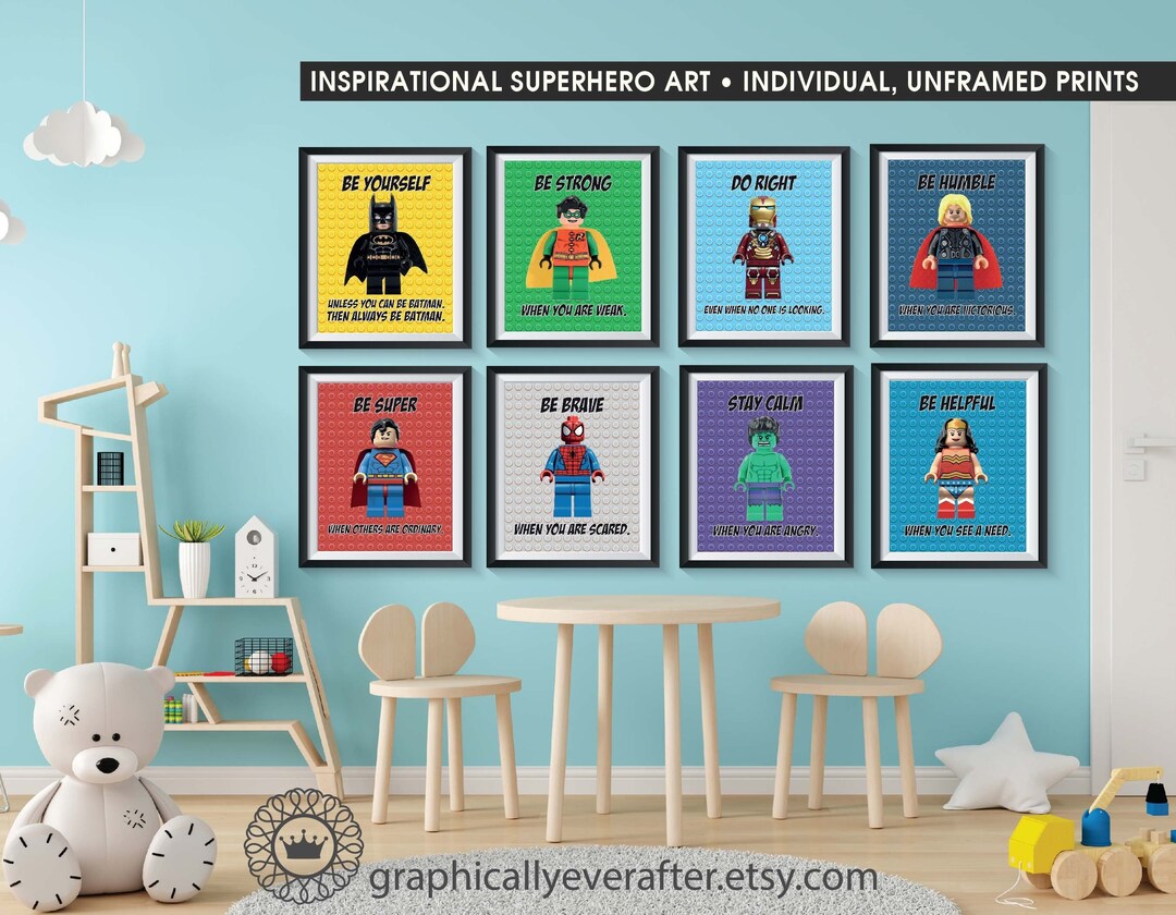Superhero Affirmations Nursery Art Prints UNFRAMED Qty 8 Boys Bedroom ...