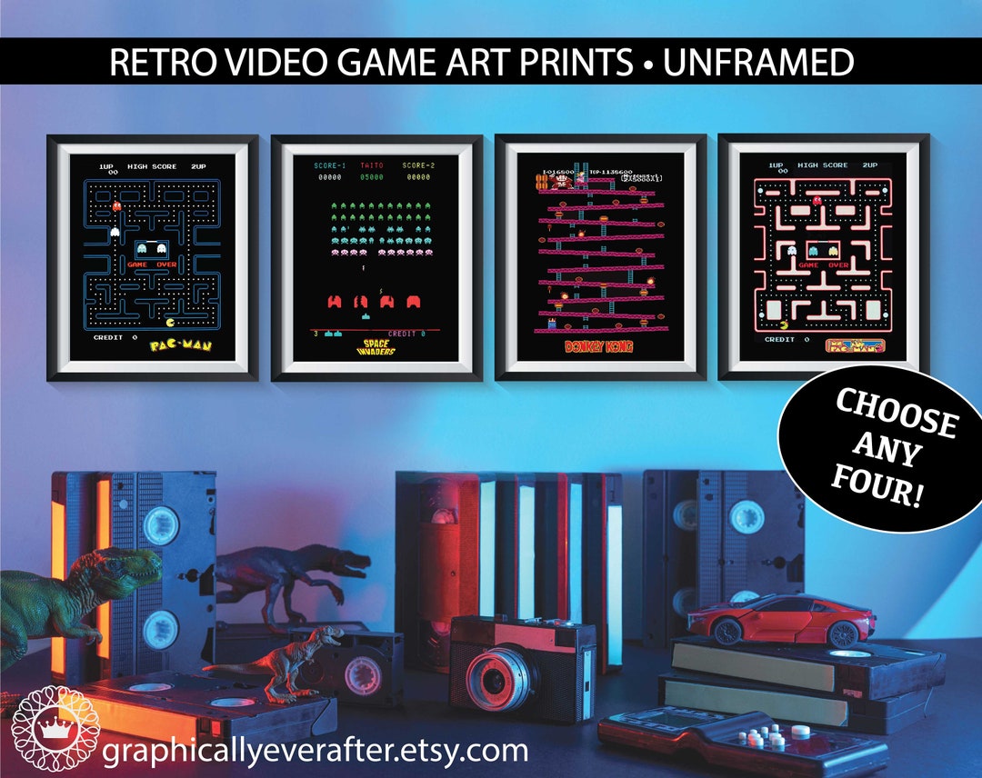 Retro Video Games Art Prints Game Room Posters UNFRAMED Qty 4 Vintage ...