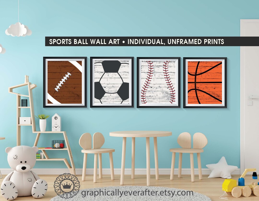 Kids Sports Art Prints, Qty 4 Boys Sports Bedroom Decor, Sports Nursery ...