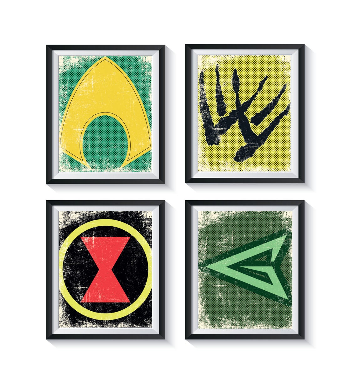 Superhero Logo / Symbol Distressed Vintage Art Prints Qty 8 - Etsy