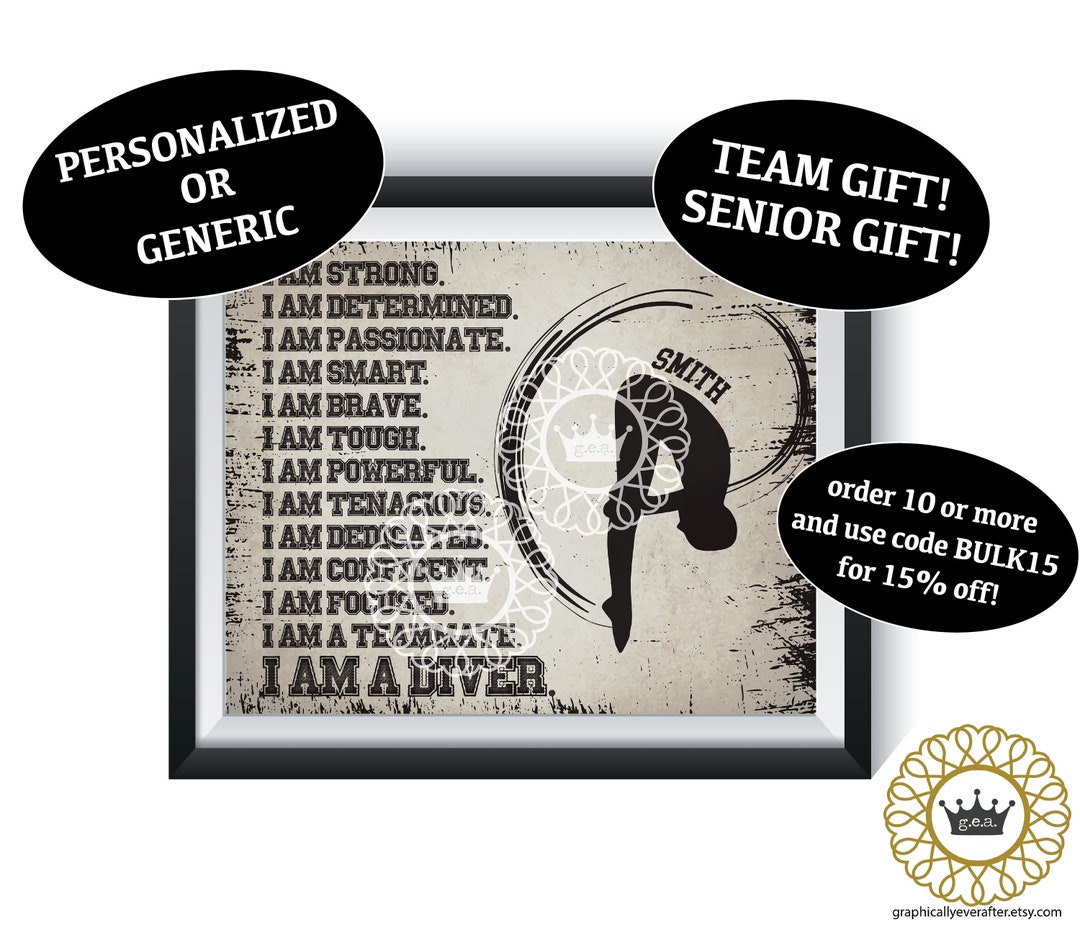 Springboard Diving Art Print Qty 1 Boys Girls I Am a Diver Team Gift ...