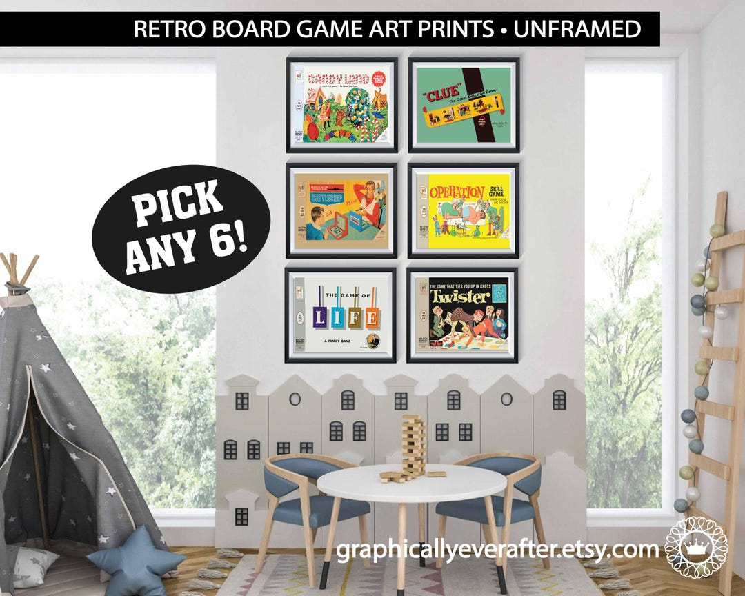 Vintage Board Game Box Art Prints UNFRAMED Qty 6 Playroom BEDROOM ...