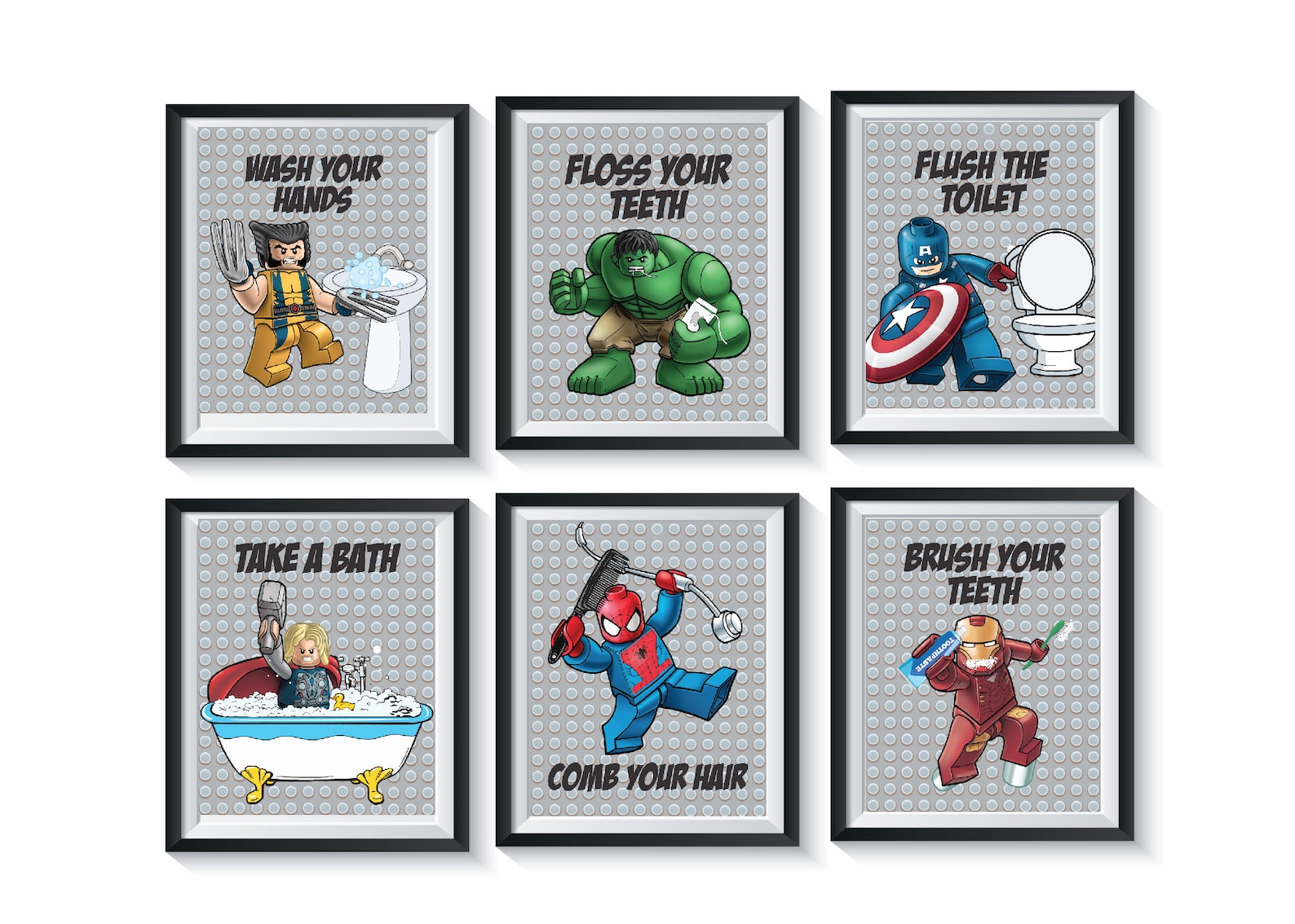Superhero Bathroom Art Prints Qty 1 Wall Decor Boy Avengers - Etsy