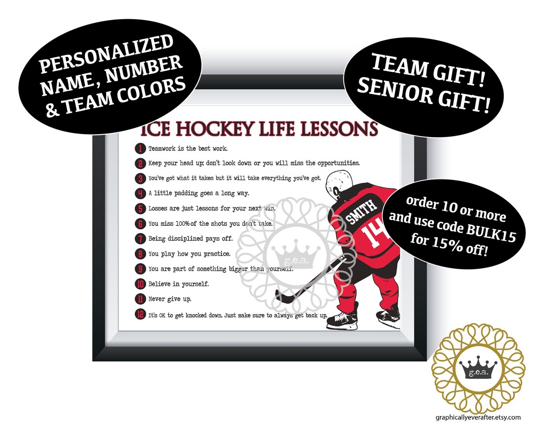 Personalized Ice Hockey Life Lessons BOY Art Print Qty 1 Team Gift ...
