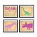 Distressed Dinosaur Art Prints Set Qty 4 Vintage, Retro Look NURSERY ...