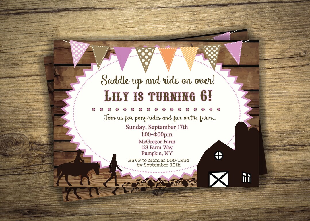 Fall Pony Ride Birthday Invitation - Hayride, Farm, Pumpkin Picking ...