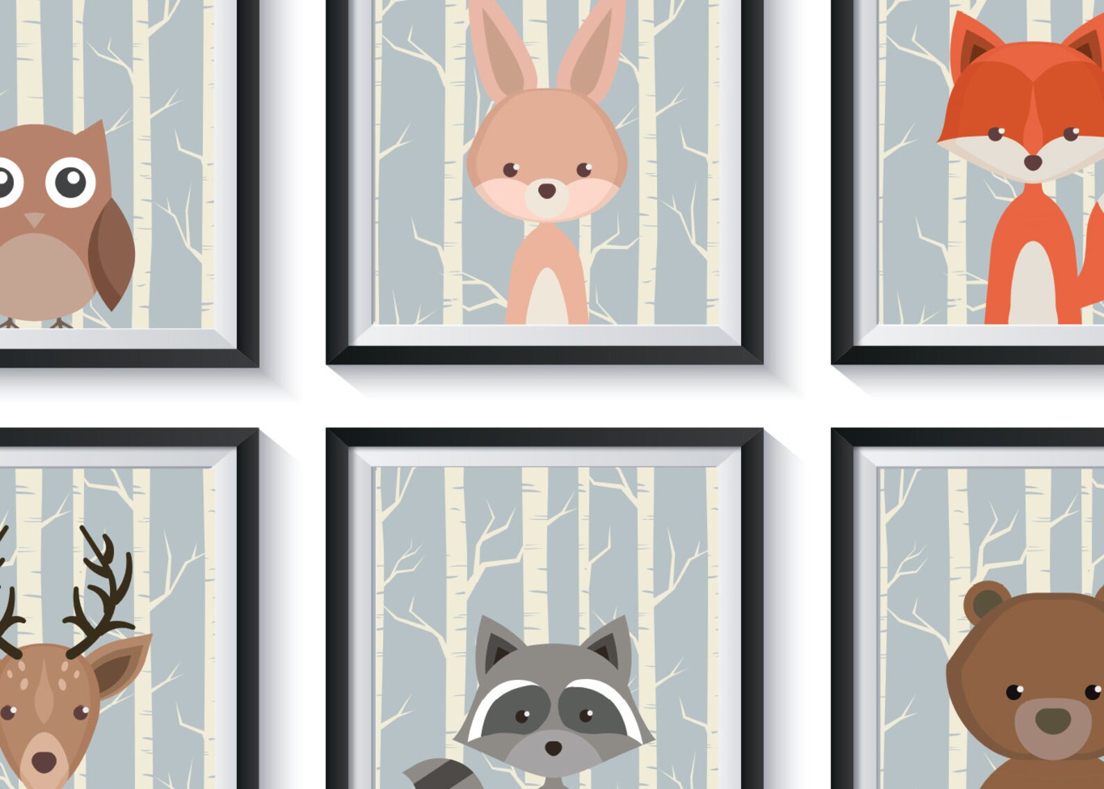 On Sale Woodland Forest Animals Art Print Set Qty 6 Gender - Etsy