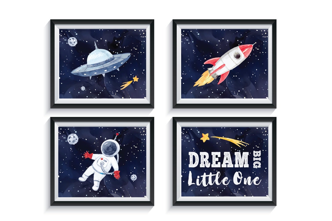 Watercolor Outer Space Nursery Art Prints Qty 4 Solar System Outerspace ...