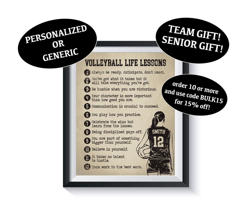 GIRL Volleyball Life Lessons Art Print Qty 1 Sports Bedroom Dorm Room ...