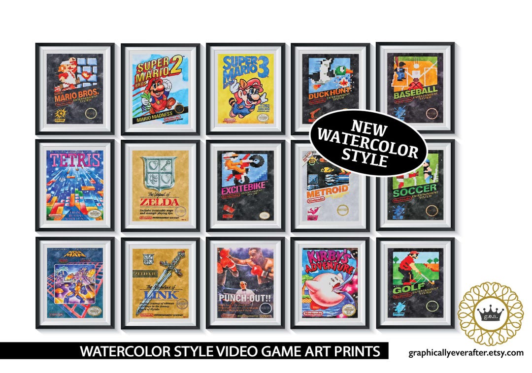 Retro Video Game Watercolor Art Prints Video Game Room Decor 80s 90s ...