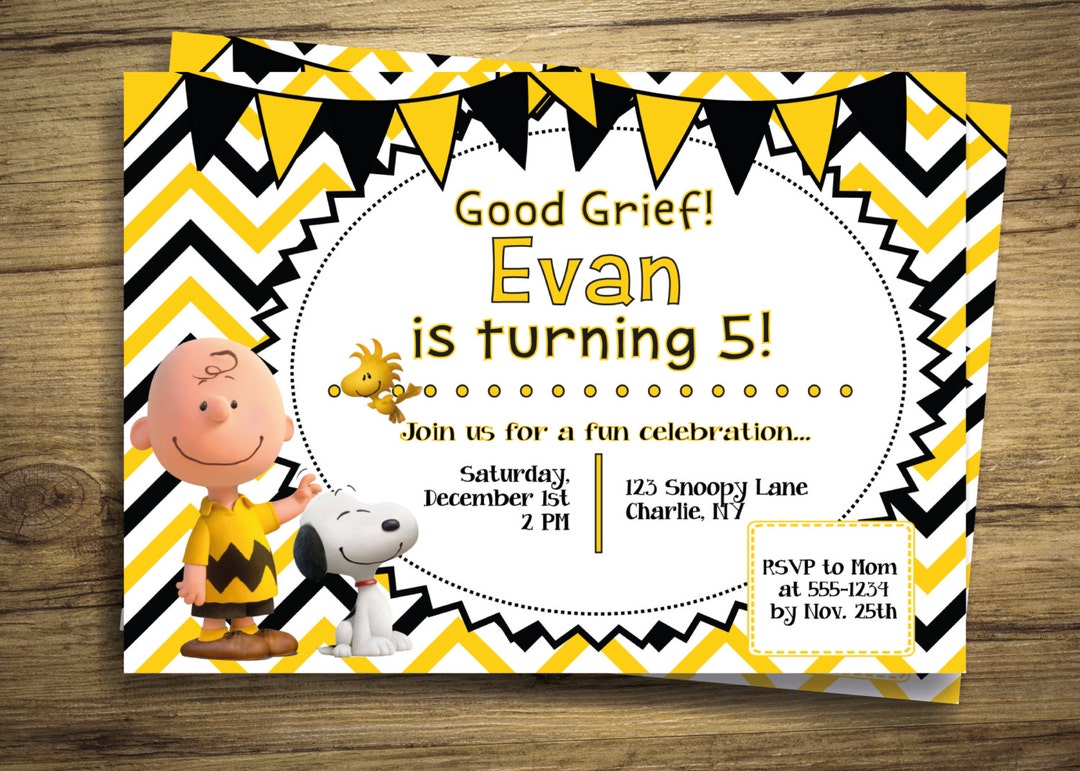 Charlie Brown & Snoopy Birthday Party Invitation - Peanuts Movie ...