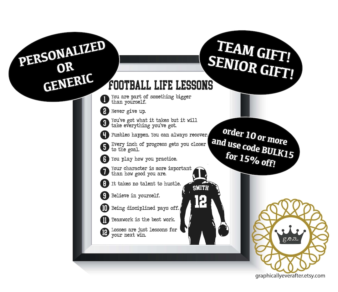 Football Life Lessons Art Print Qty 1 Sports Bedroom Inspirational ...