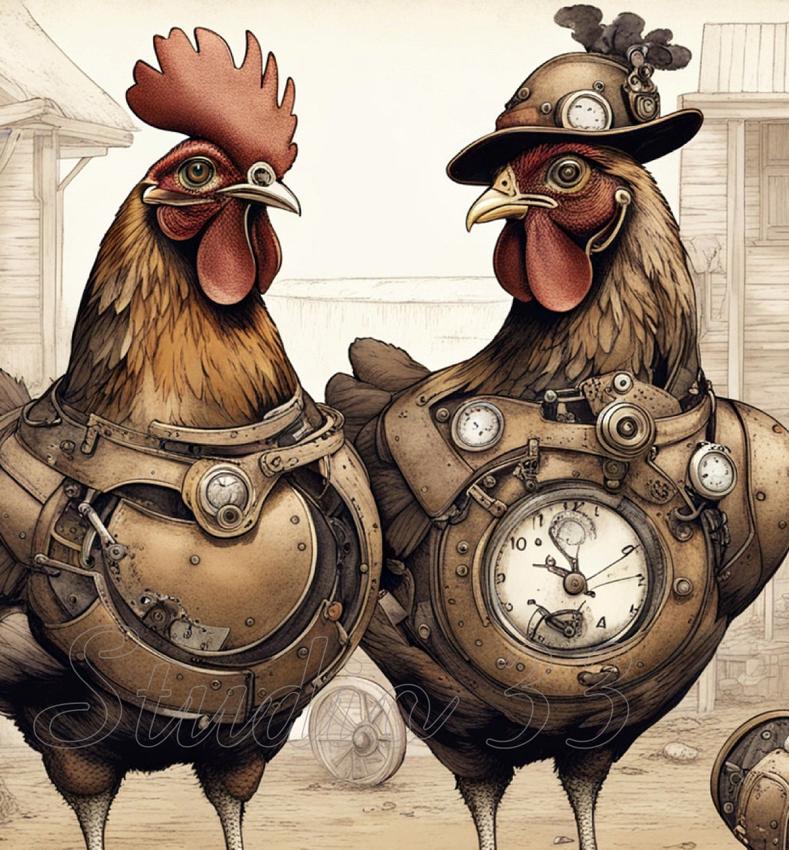 Steampunk Chicken Art, Abstract Art, Abstract Canvas Art, Modern Wall ...