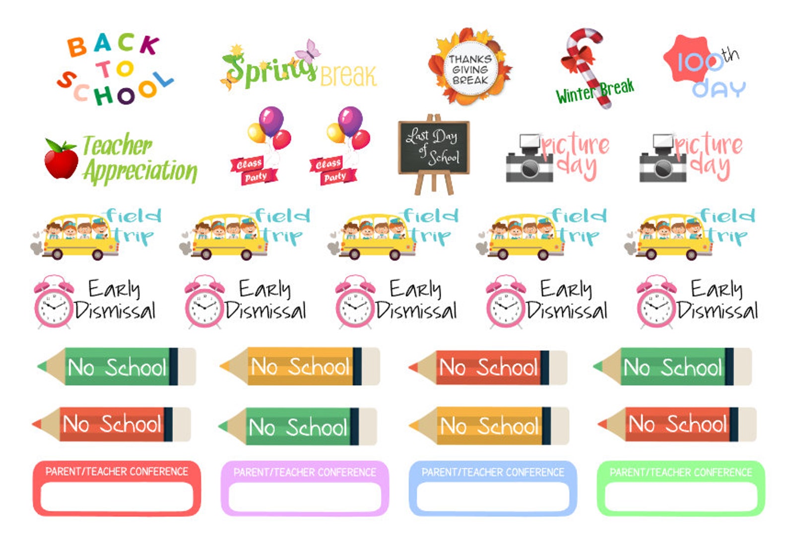 School Planner Stickers- Erin Condren, Kikki K, Filofax, Plum Paper ...