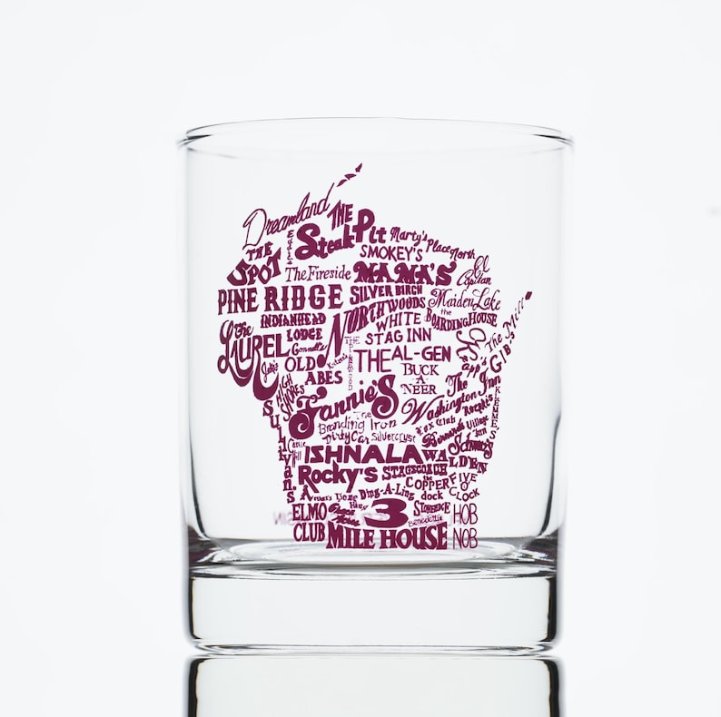 Wisconsin Supper Clubs Rocks Glass | WI State Map | Executive Old ...