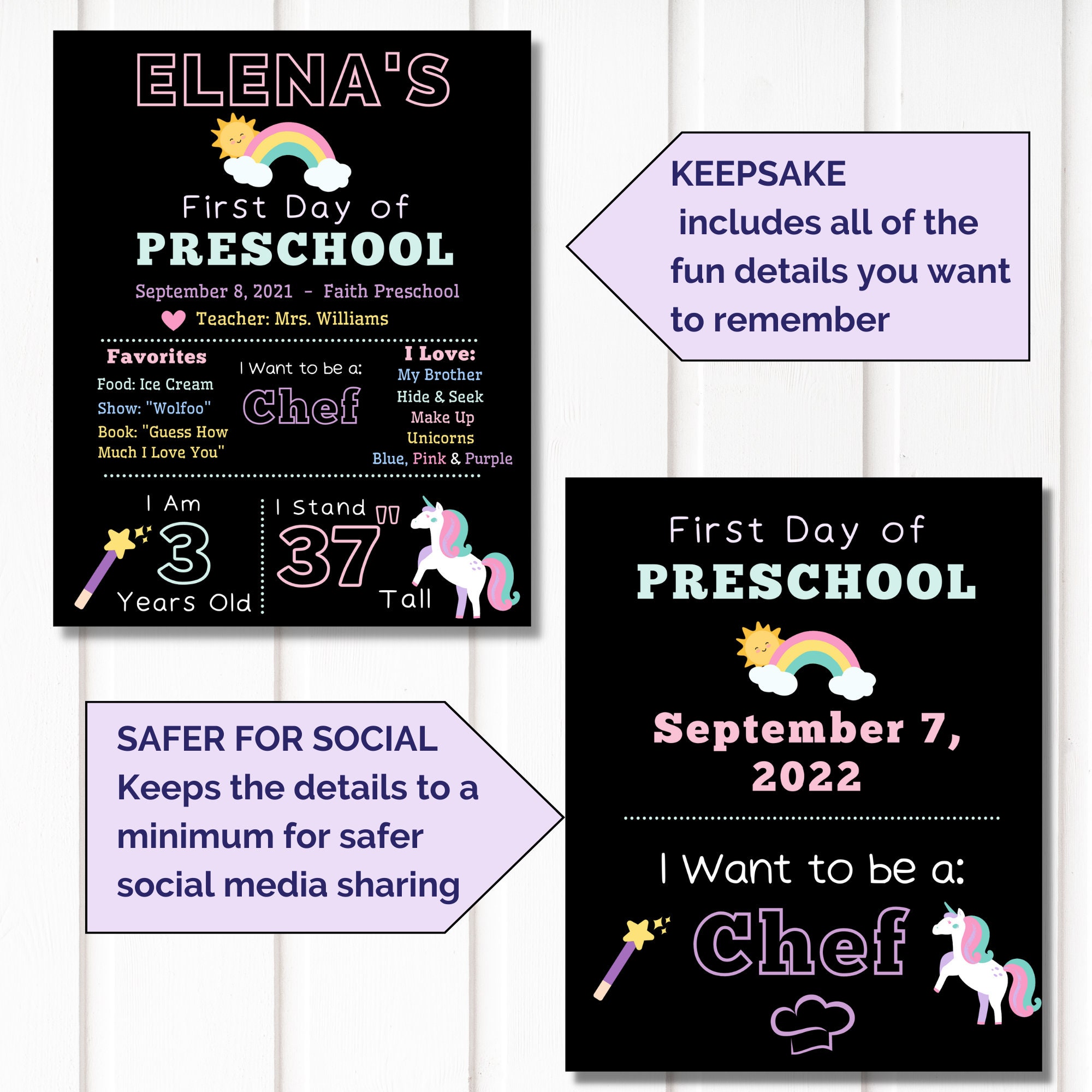 Rainbow Unicorn Back to School Sign - Editable, Instant Download ...