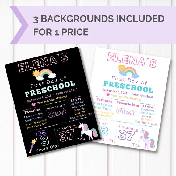 Rainbow Unicorn Back to School Sign Editable Instant - Etsy