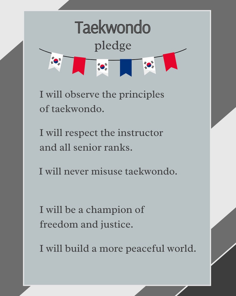 Taekwondo Pledge Printable Flyer ~ Martial Arts ~ Frameable ~ Laminate ...